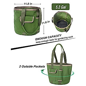 Garden Tools Bucket Bag,Gardening Organizer Tote for 5 Gallon Buckets with Pockets,Garden Bags for Tools Garden Caddy Great Sturdy Canvas Tool Storage Set for Women Men Gardener (Bag Only/No Tools)