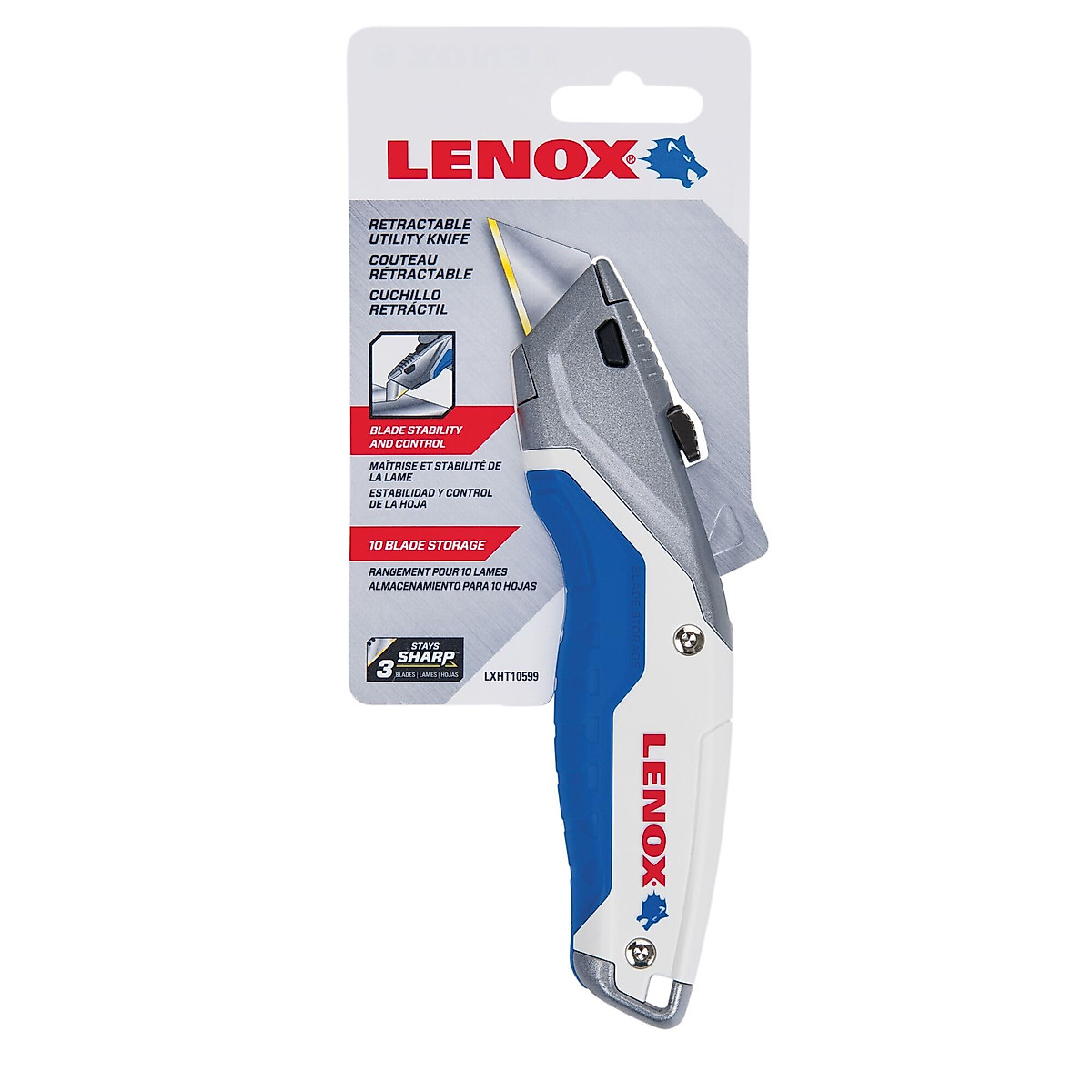 LENOX Utility Knife with 3 Bi-Metal Blades, Retractable, Foldable and Portable, Blade Storage (LXHT10599)