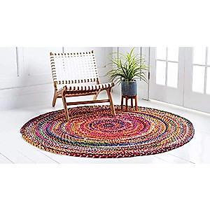 Unique Loom Braided Chindi Collection Area Rug - Layer (3' 3" Round, Multi/ Blue)