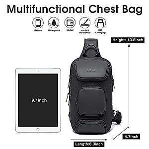 BANGE Sling Bag, Waterproof Men's Chest Bag Shoulder bags Crossbody Sling Backpack for Men…
