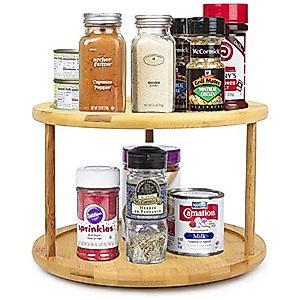 Greenco Bamboo Lazy Susan Turntable Spice Rack, 10 Inch 2- Tier Premium Bamboo, Rotating Organizer, Perfect for Kitchens Countertops, Pantry Storage, and Bathrooms