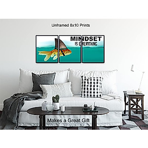 Mindset is Everything Motivational Posters - Motivational Wall Art - Home Office Decor - Entrepreneur Gifts - Inspirational Wall Decor - Uplifting Self-Improvement Positive Quote - Shark Goldfish