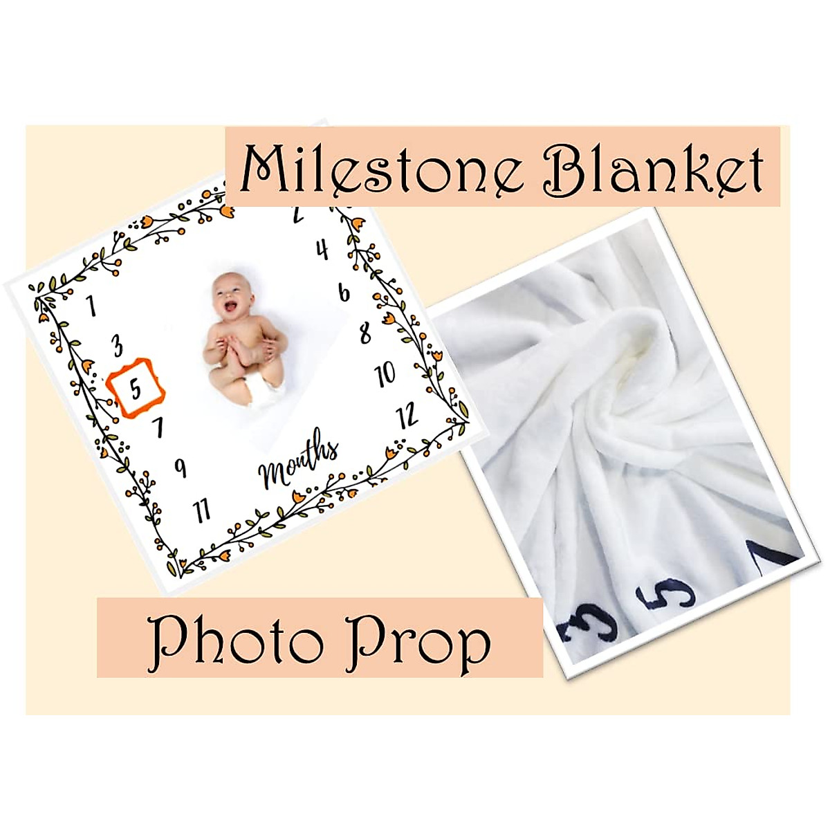AZI&CHI Baby Monthly Milestone Blanket - Newborn Photography Backdrop Fleece Memory Photo Blanket - 1 to 12 Months for Newborn Boy and Girl 47" x 43" (Square Wreath)