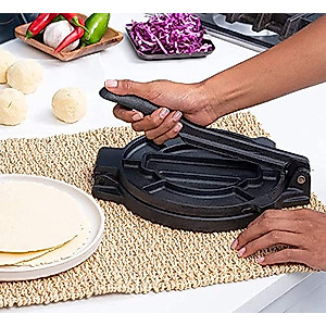 Cast Iron Tortilla Press, Heavy Duty Tortilla Maker, 10-inch Flour Tortilla Press with Foldable Handle,Taco press with Some Parchment Paper,10 Inch