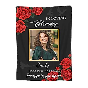 KBBMFEU Custom Memorial Blanket Personalized Photo Blanket in Memory of Loved One Gifts Memorial Gifts for Loss of Son Daughter Grandma Grandfather Dad Mom