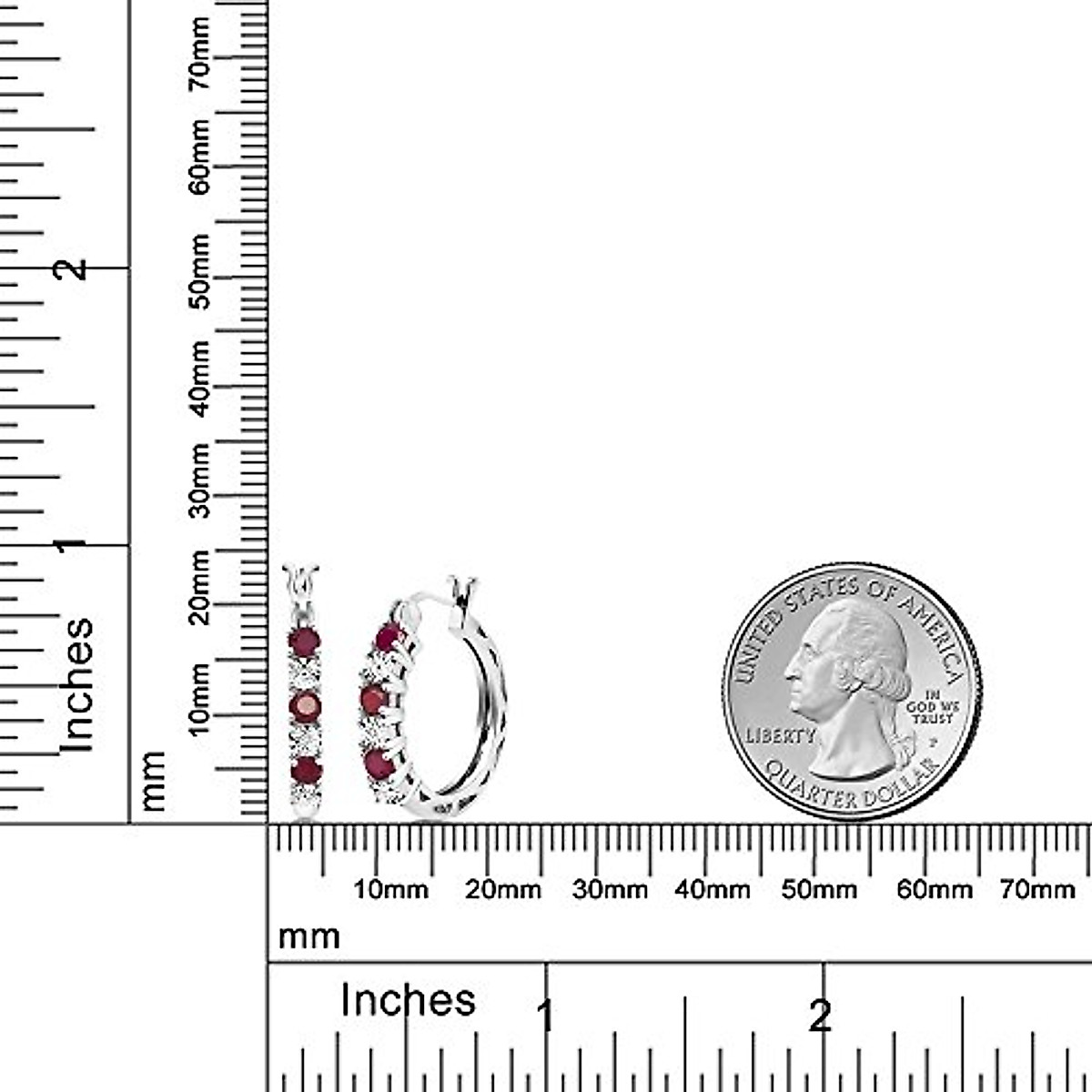 Gem Stone King 925 Sterling Silver Red Ruby and White Lab Grown Diamond Accent Women's Hoop Earrings (0.83 Cttw, 22MM = 0.85 inches Diameter)