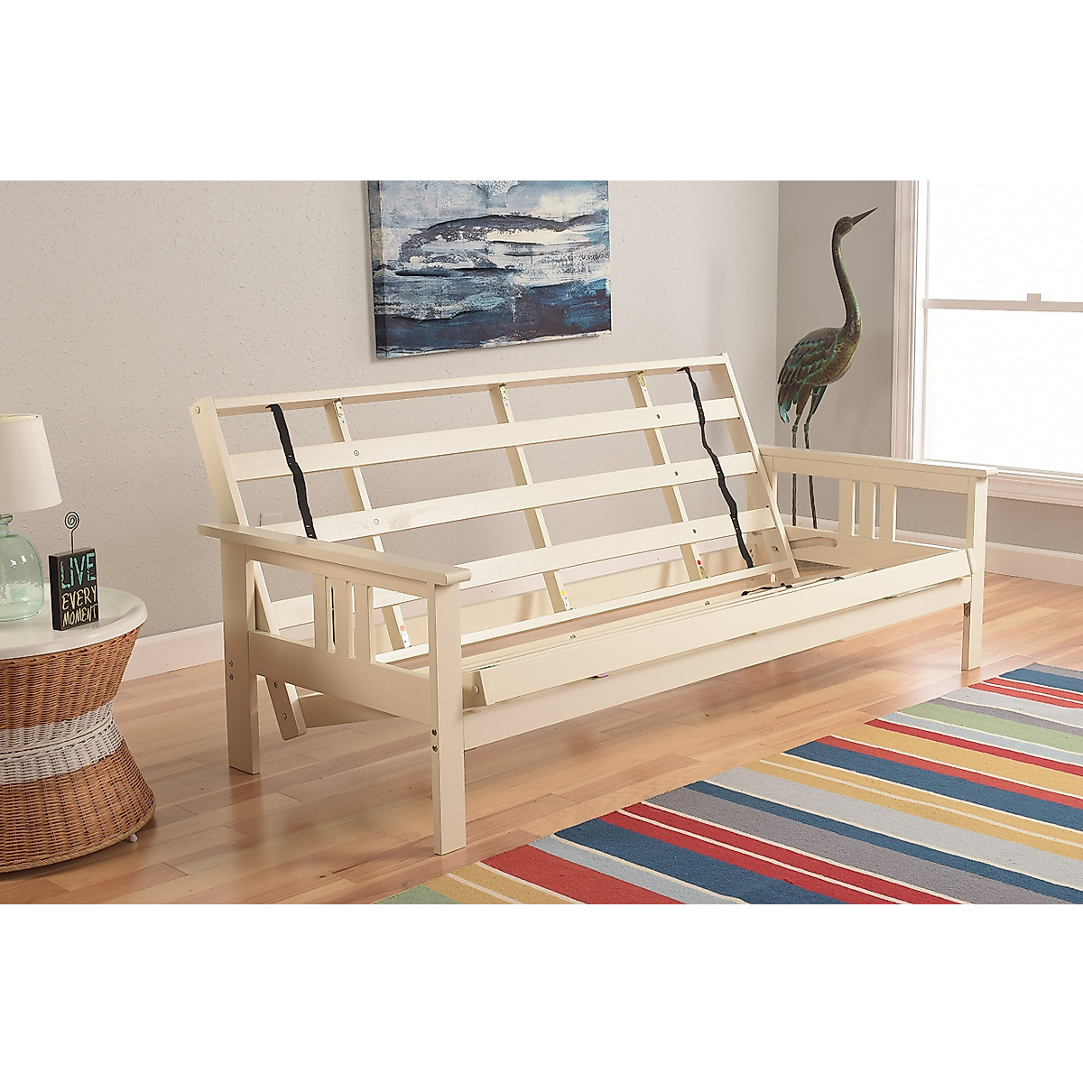 Kodiak Furniture Monterey Frame with Linen Fabric Mattress in Antique White/Blue
