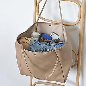 HOXIS Oversize Vegan Leather Tote Women Weekender Bag Shopper Handbag Travel Purse (Nude)