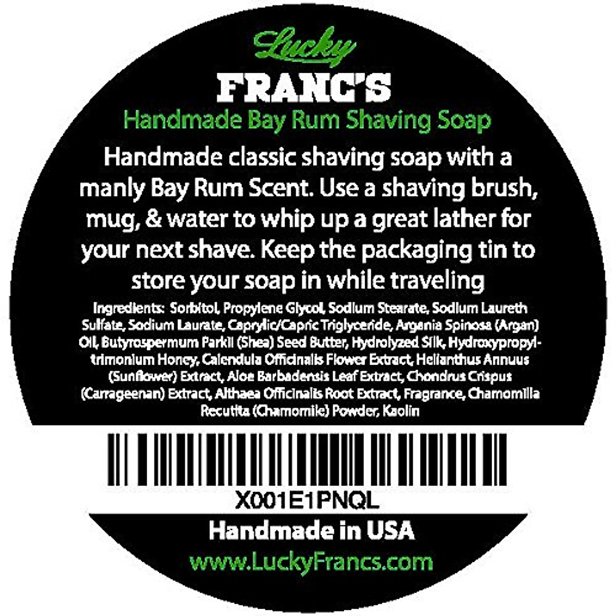 Lucky Franc's BayRum Shaving Soap - Premium Luxury Bay Rum Shave Soap for Men - Natural Shea Butter, Argan Oil, Kaolin, & Aloe - Barber Quality Lather 4oz Shaving Soap Puck - Shaving Soap Made In USA