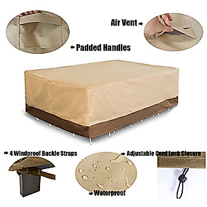 Vanteriam Rectangular Patio Furniture Cover Waterproof, Outdoor Furniture Dining Table and Chair Set Cover, Durable & Fade Resistant Patio Table Covers Size 111Lx 74.5Wx 29.5H inches Beige & Brown