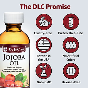 De La Cruz 100% Pure Cold-Pressed Golden Jojoba Oil - Organic Jojoba Oil for Hair and Skin - 2 FL OZ - 59 mL