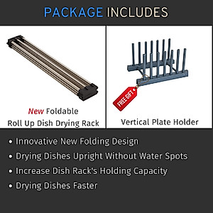 Over The Sink Dish Drying Rack, 2pc Set, With Foldable Roll Up Dish Drying Rack & Compact Plate Holder. Space Saving Collapsible RV Dish Drainer, Sink Dish Drying Rack for Small Kitchen Counter