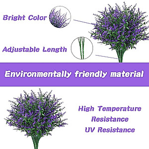 8 Bundles Outdoor Artificial Lavender Fake Flowers UV Resistant Plastic Plant, No Fade Faux Flower Plastic Greenery Shrubs Plants for Indoor Outside Porch Home Garden Window Box Decorating