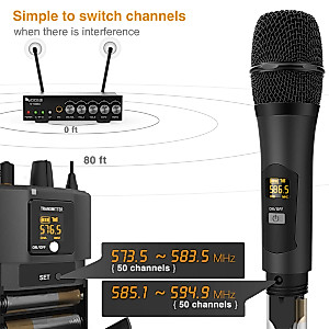 FIFINE Wireless Microphone System, 50 Channels, 3.5mm Jack, Auxiliary