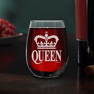 shop4ever Crown Queen Laser Engraved Stemless Wine Glass