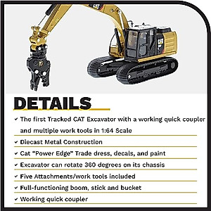 Diecast Masters 1:64 320D L Hydraulic Excavator, Play & Collect Series Cat Trucks & Construction Equipment | 1:64 Scale Model Diecast Collectible | Diecast Masters Model 85636