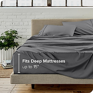 Bare Home Split Head Flex King Sheet Set - 1800 Ultra-Soft Microfiber Bed Sheets - Double Brushed - Deep Pockets - Easy Fit - 4 Piece Set - FlexTop Bedding Sheets (Grey)