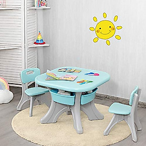 Costzon Kids Table and Chair Set, 3 Piece Activity Table w/Detachable Toy Storage Bins & 2 Chairs for Children Reading Art Craft, Strong Bearing Capacity, Lightweight, Toddler Table & Chair Set, Green