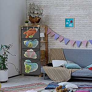 Stuffed Animal Storage, Over The Door Organizer Storage for Filling Stuff Toys, Stuffed Animals Holder with 5 Pockets, Foldable Hanging Storage Holder Storage Bag with 4 Compartments