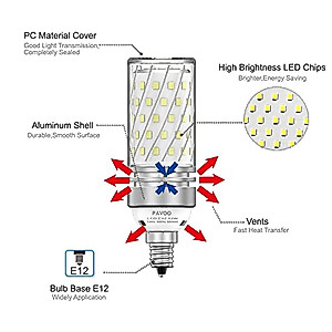 PAVOO E12 LED Light Bulbs, 12W LED Candelabra Bulbs 100 Watt Equivalent, 1200LM, 6000K Daylight White Ceiling Fan Light Bulbs,Pack of 4
