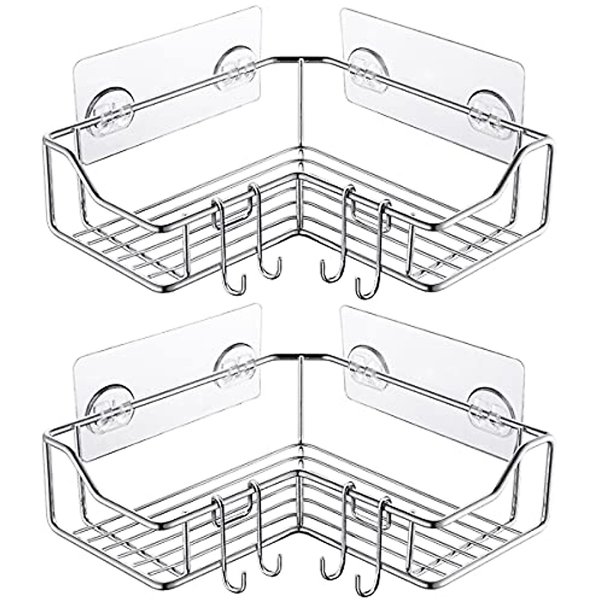 TETOTE Corner Shower Caddy,2-Pack Storage For Inside Shower Adhesive Shelf with Hooks,SUS304 Rustproof No drill Organizer Suction cups for Bathroom Stick On Shelves