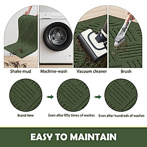 JEEDOVIA Door Mat Indoor Doormat,Front Back Door Mats Non Slip Entrance Rugs Rubber Backing,Inside Doormats for Entryway Low-Profile Absorbent Resist Dirt Floor Mats Washable Green,24"x36"