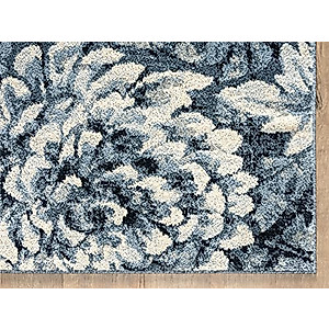 Abani Navy Blue & Cream Floral Design Classic Area Rug Rugs Non-Shedding 7'9" x 10'2" (8x10) Flower Print Traditional Living Room Rug