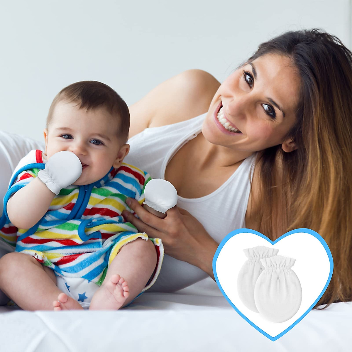 12 Pairs Newborn Baby Mittens,Unisex-Baby No Scratch Mittens,100% Cotton White Mittens for Baby 0-6 Months