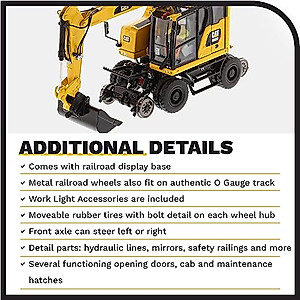 Diecast Masters 1:50 Caterpillar M323F Railroad Wheeled Excavator - Safety Yellow Version | High Line Series Cat Trucks & Construction Equipment | 1:50 Scale Model Diecast Collectible | 85661