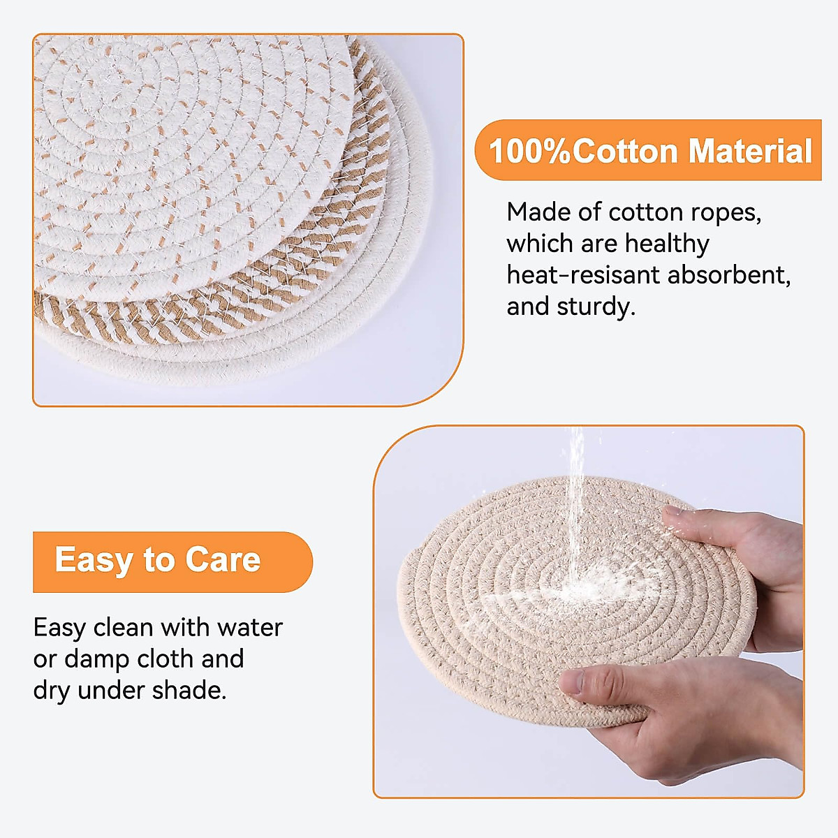 8 Inch Trivets for Hot Dishes, Pot Holders for Kitchen, 6 Pcs Heat Resistant Hot Pads with Storage Basket, Hot Plate Mats for Kitchen Countertops, Table, Home Essentials, Farmhouse Decor (Brown)