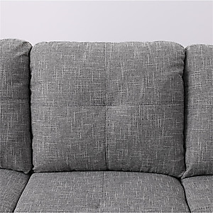 NOTOP 3-Piece Linen Leather L-Shaped Sectional Sofas, Button Tufted Upholstered Couch Set with Left Chaise Longue and Storage Ottoman, for Living Room, Home, Office, Grey