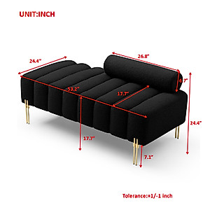 FUQIAOTEC 53" Modern Loveseat Sofa Couch, Sherpa Upholstered Accent Sofa with Adjustable Backrest, Small Space End of Bed Bench Sofa Stool for Bedroom/Apartment/Office (Black)