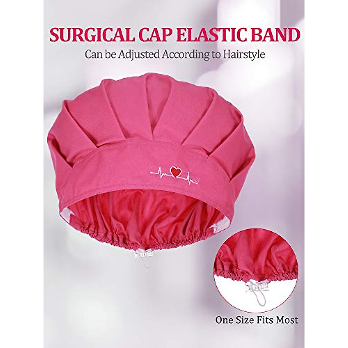 6 Pieces Bouffant Cap with Buttons Adjustable Elastic Head Wrap Covers with Sweatband for Women Men, One Size (Fresh Colors)