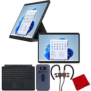 Microsoft 8PQ-00017 Surface Pro 8 13" Touch Intel i5-1135G7 8GB/256GB Laptop - Graphite Bundle with Signature Type Cover Keyboard + Deco Gear Charger + Deco Gear Magnetic Wireless Sport Earbuds