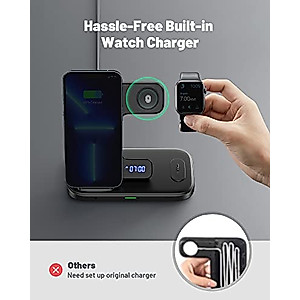 INIU 3 in 1 Wireless Charging Station, 15W Fast Phone Wireless Charger Stand Dock for Apple Watch Charger Stand Series 8 7 6 5 4 3 SE Ultra, iPhone 14 13 12 11 Pro Max Mini, Airpods Pro (with Adapter)
