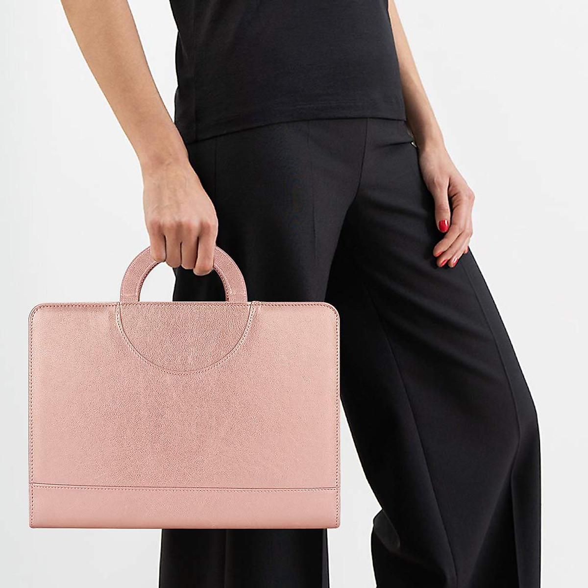 Darolin Zippered Leather Padfolio Portfolio with Hidden Handle and Clipboard, Business Conference Organizer Notepad Folder, Portfolio Bag, Padfolio for Women/Men (Rosegold)