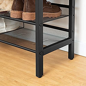 HOOBRO Shoe Bench, 3-Tier Shoe Rack, Industrial Shoe Organizer Storage Bench, 29.5 inches Flat and Slant Adjustable Mesh Shelves, for Entryway, Living Room, Hallway, Rustic Brown BF01HX01