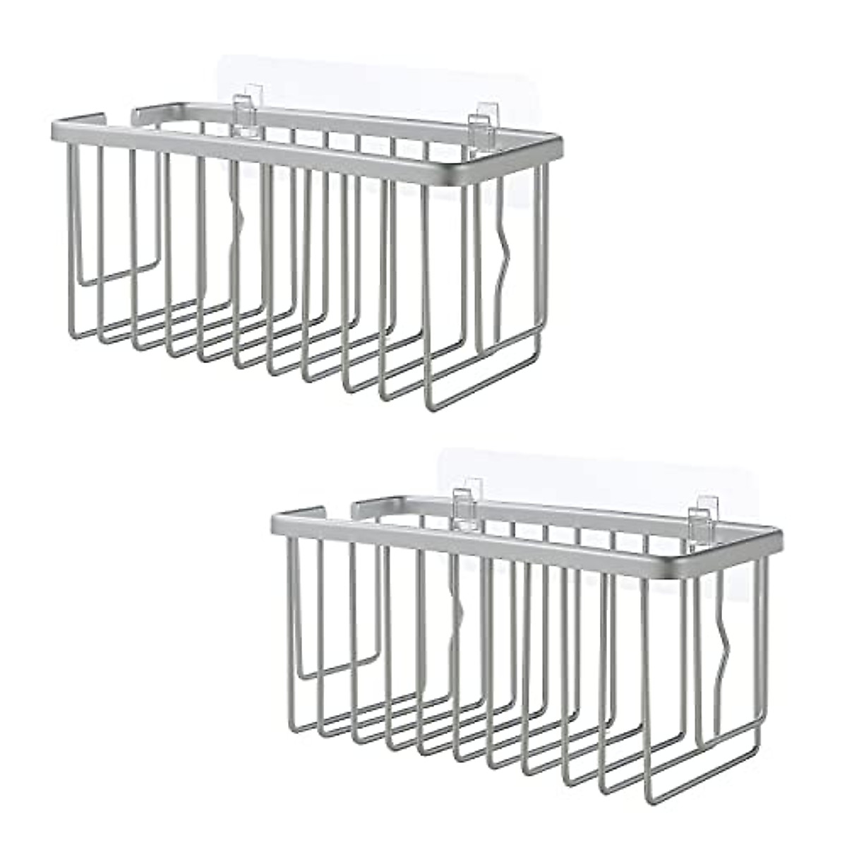 SunnyPoint Aluminum NeverRust Shower Caddy Basket Organizer Storage Shelf Rack; Adhesive Installation Pad Included (Set of 2, Grey)