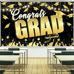 Big, Congrats Grad Backdrop - 72x44 Inch | Graduation Backdrop 2023 Black and Gold Graduation Party Decorations 2023 | Graduation Banner 2023, Graduation Decorations 2023 | Congrats Grad Banner 2023