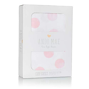 Andi Mae Crib Sheet - Watercolor Pink Dots - 100% Jersey Cotton - Fits Standard Crib or Toddler Mattresses
