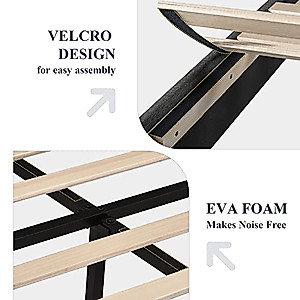 Allewie Queen Size Platform Bed Frame with Fabric Upholstered Headboard and Wooden Slats Support, Fully Upholstered Mattress Foundation/No Box Spring Needed/Easy Assembly, Dark Grey