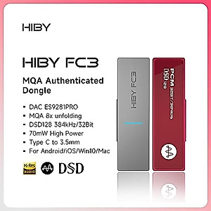 HiBy FC3 USB DAC Headphone Amp MQA dongle HiFi Audio dac RGB Indicator Volume Control Plug and Play Supports Microphone 3.5mm Output Black