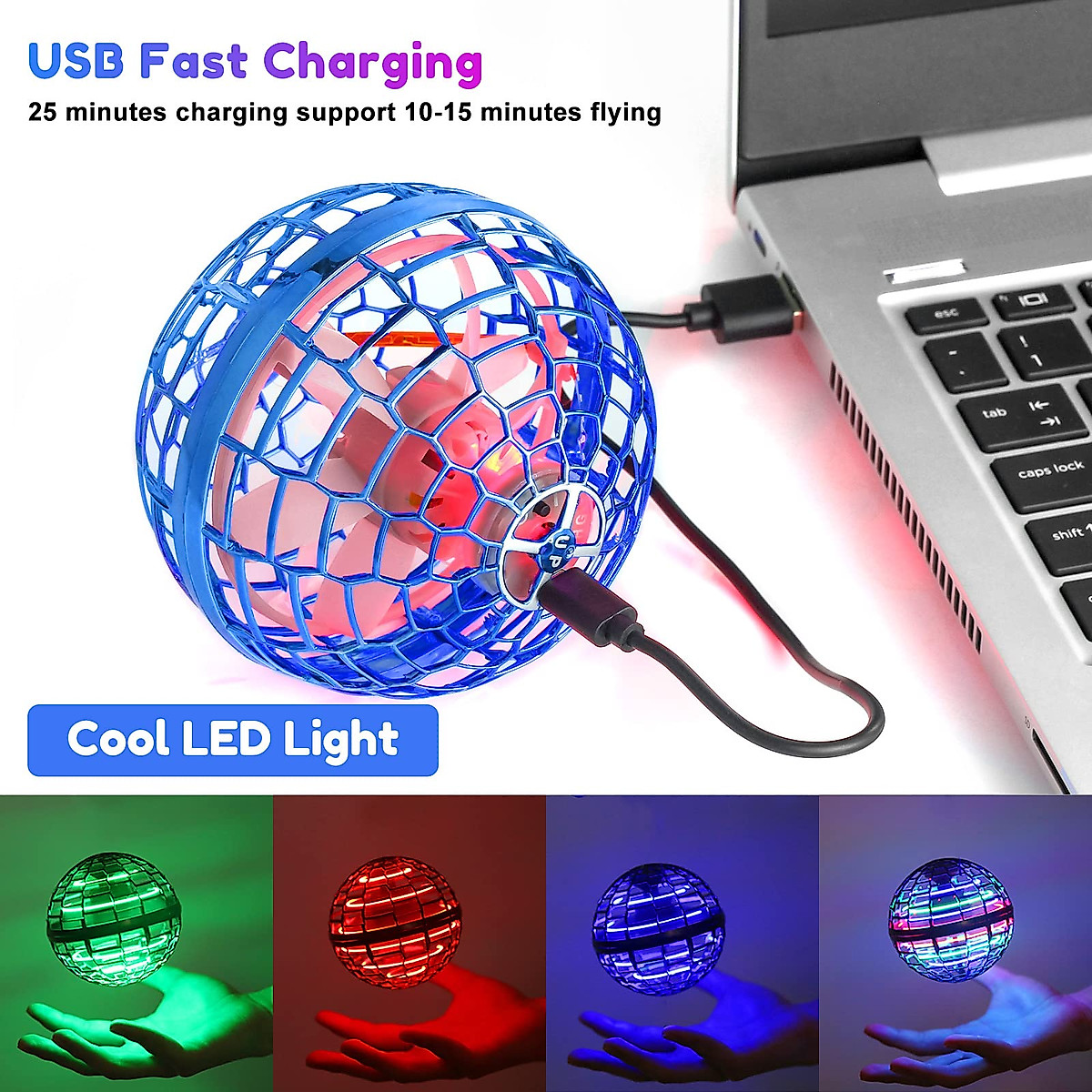 Galaxy Ball 2024 Flying Orb Ball: Cosmic Globe Boomerang Ball with Led Lights, Hover Ball, Flying Spinner, Hand Drone for Kids, Girls, Boy Toys Age 6 7 8 9 10 11 12 Kids Cool, Blue