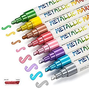 Liquid Chalk Markers for Chalkboard Wet Erase Metallic Colors Pens Window Markers with Reversible Tip for Blackboard, Whiteboard, Glass, Mirror, Menu Board, Bistro, Restaurant, School, Pack of 8