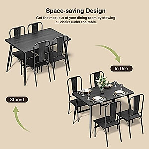 Gizoon Dining Table Set for 4 with Chairs, 5-Piece Kitchen Table and Chairs for 4 with Thick Board for Home, Small Space, Apt, Heavy-Duty, Black