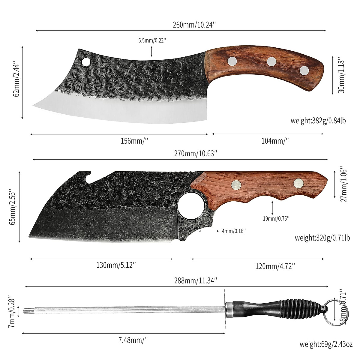 9/11pcs Chef's Knife Set - Hand Forged Boning Knife, High Carbon Steel Chef's Knife, Full Tang Bone Cleaver with Sheath, Serbian Cleaver for Outdoor Camping, BBQ, Kitchen (9)