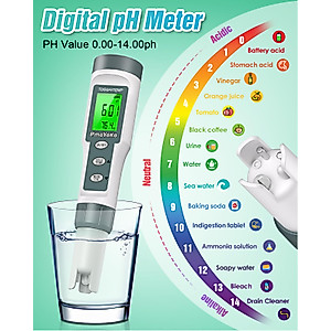 Digital pH Meter Tester Pen With 3 Calibration Powders, 0.01 Accuracy, Pocket Size, LCD Display for Household Drinking, Pool and Aquarium