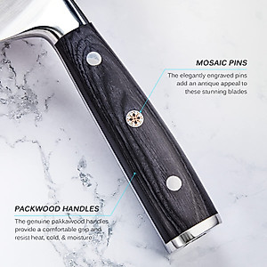 KYOKU Steak Knife Set of 6, Samurai Series 5" Steak Knives, Non Serrated High Carbon Steel Knives Set with Case Pakkawood Handles Mosaic Pins Sheaths, Ultra Sharp Dinner and Kitchen Knife Cutlery Set