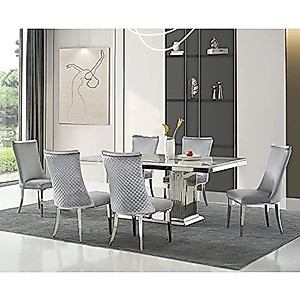 AZhome Dining Chairs, Gray Velvet Upholstered Chairs with Silver Stainless Steel Legs, Set of 2