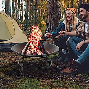 22Inches Fire Pit Outdoor Steel Wood Burning BBQ Grill Firepit Bowl Fireplace with Mesh Screen & Fire Poker, Log Grate